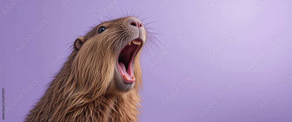 Realistic capybara yawning with wide open mouth and sharp visible teeth ...
