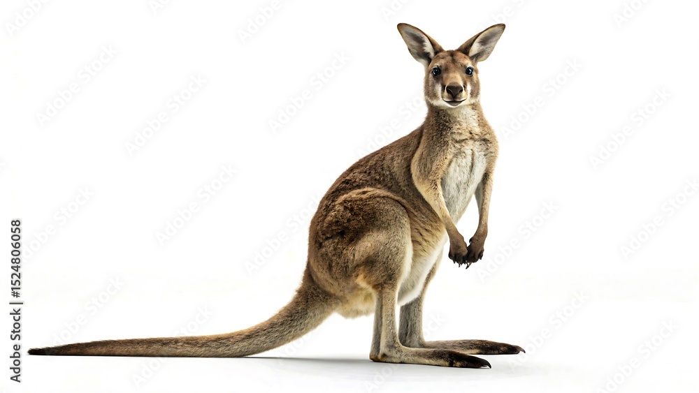 Australian kangaroo standing upright on white background, full body ...