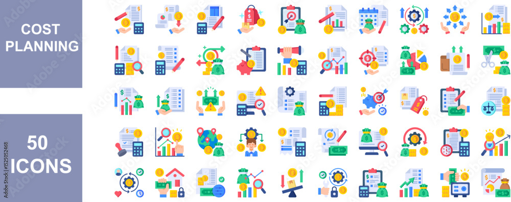 "Cost Planning" Collection of 50 icons related to Budget Plan, Expense ...