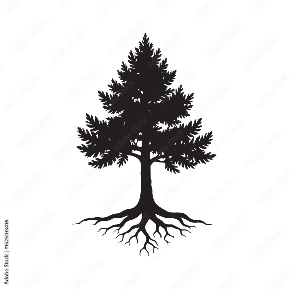Evergreen Tree Silhouette: A majestic evergreen tree silhouette stands ...