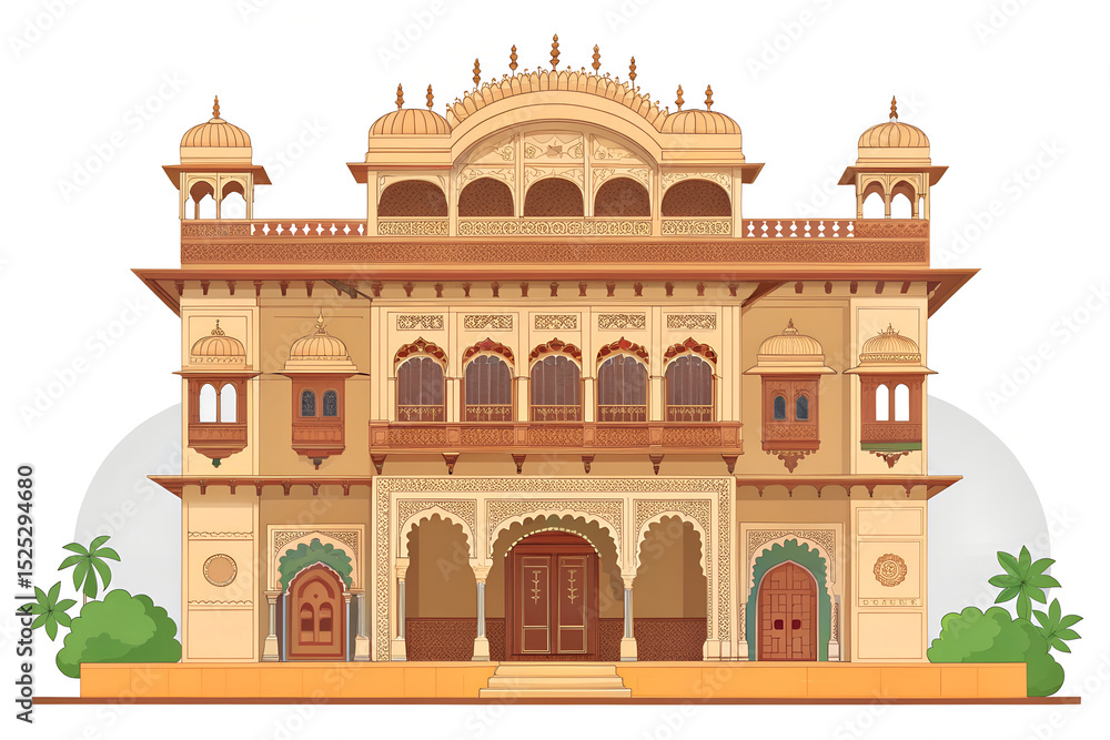 Rajasthani haveli front elevation in clean vector style Stock ...