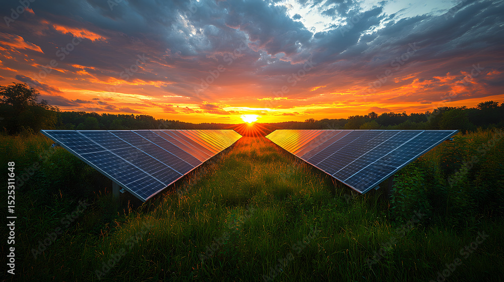 Harnessing the sun's energy, a solar power plant features photovoltaic ...