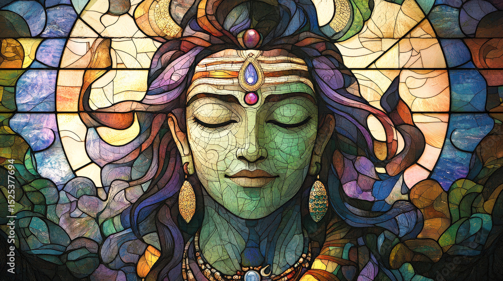 Hindu God Shiva Stained Glass Portrait Spirituality Religion Divine ...