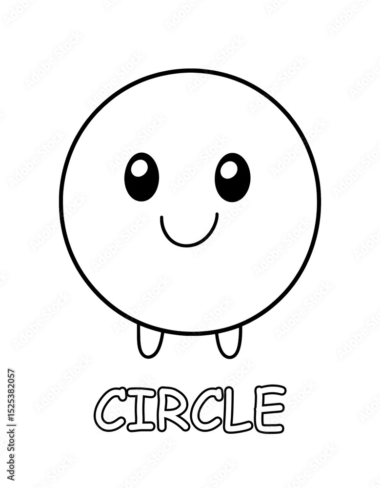 Fotografie Happy circle coloring page: round shape with smiling face ...