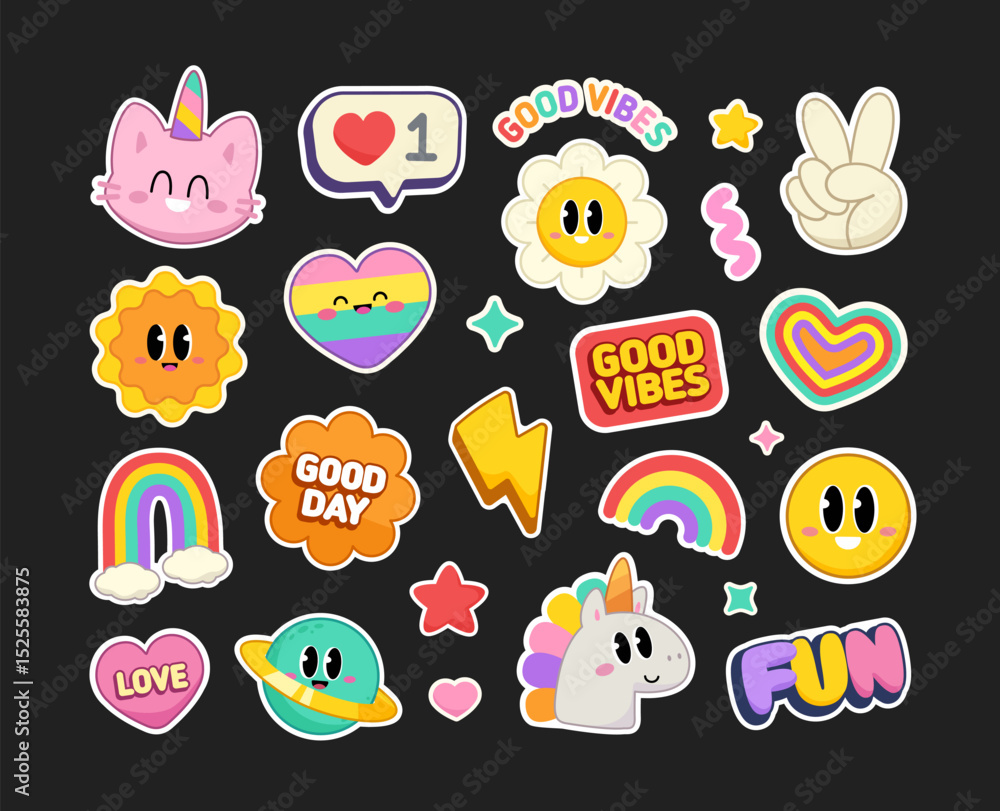 Cute Stickers Collections with Pony Unicorn and funny Cat Unicorn. Cool ...