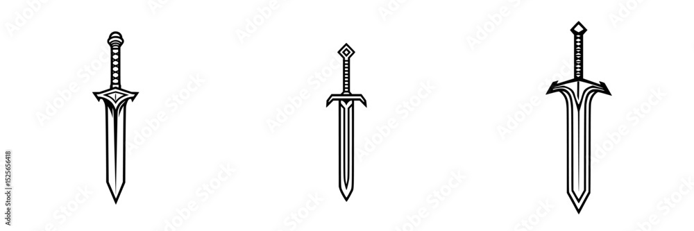 Icon set of three detailed sword designs for fantasy art or game ...