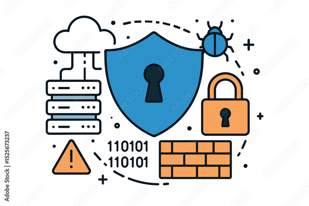 Digital Security Iconography: Cybersecurity concept with shield ...