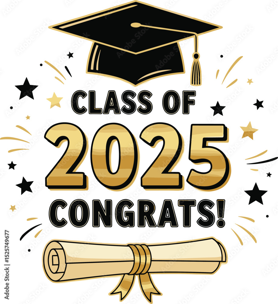 Class of 2025 Congrats greeting sign with academic cap and diploma ...