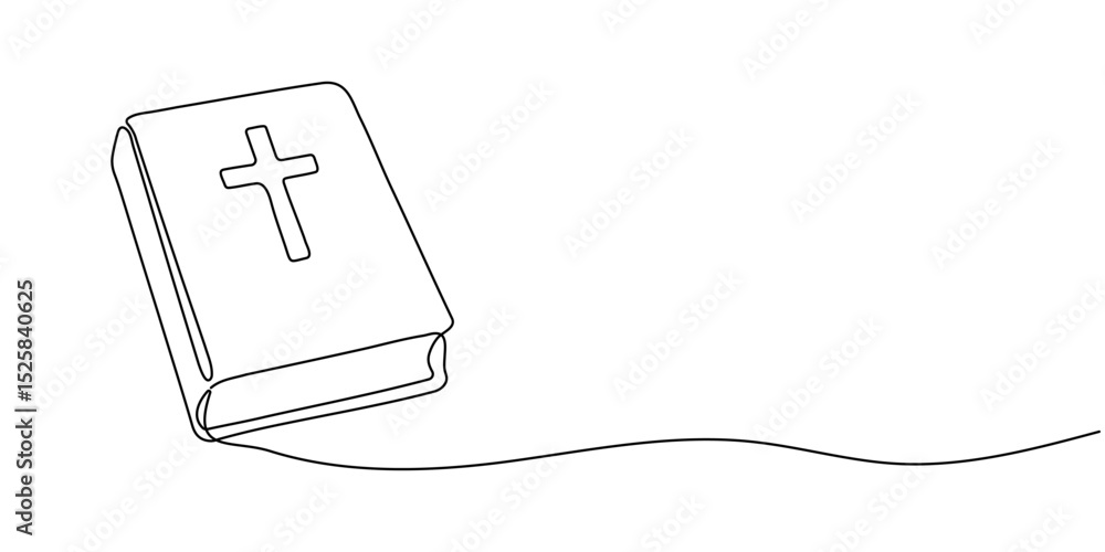 Continuous one line drawing silhouette of Bible. Bible linear icon. One ...