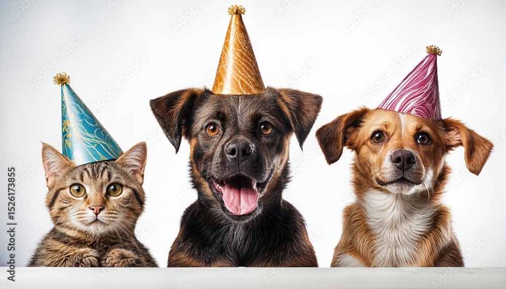 Playful Mascots Celebrating in Party Hats Humorous Group of Cats and ...
