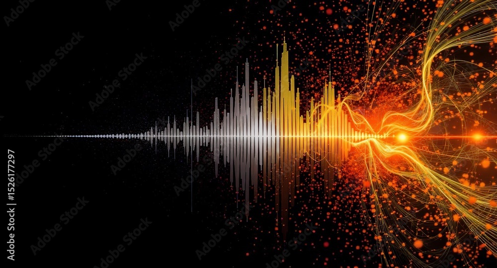 Sound wave explosion with orange energy burst and particle effects ...