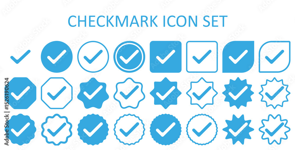 Blue checkmark icon set. Accept checkmark icon set. Approved symbol ...