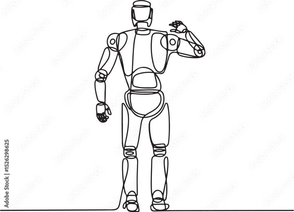 continuous single line drawing of a humanoid robot viewed from behind ...