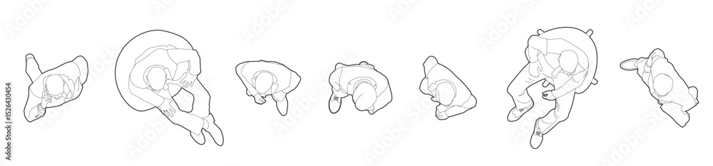 Top view cad drawing set for architectural projects, executive men ...