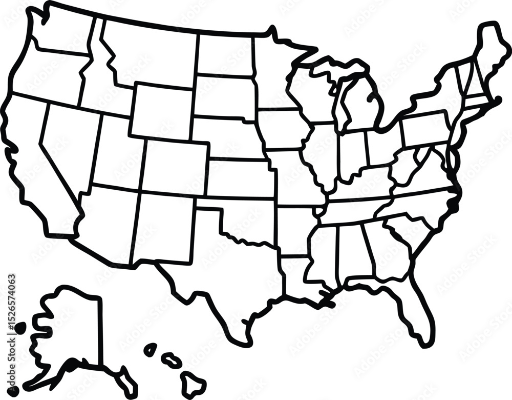United States Map Outline of States and Territories, usa map, america ...
