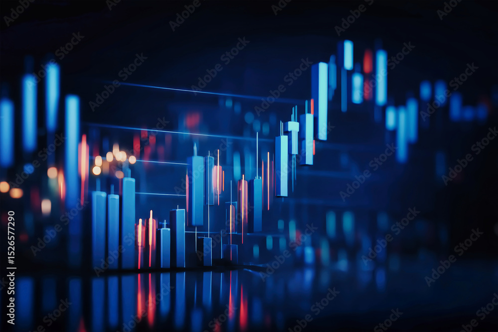 Stock market financial chart features blue candlesticks on a dar Stock ...
