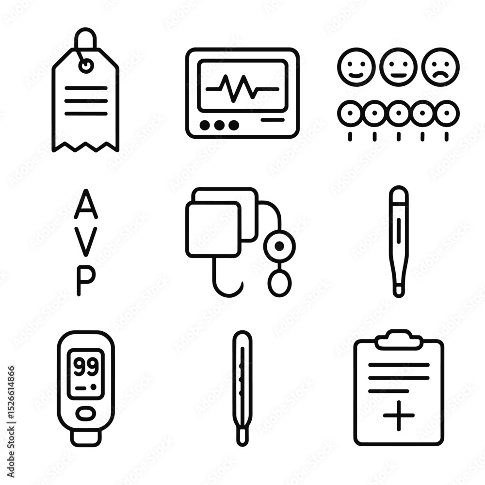 Patient Assessment Icons. Outline icon set of patient assessment and ...