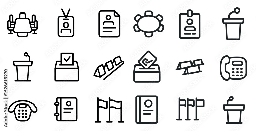 Office and communication icons for business presentations and documents ...