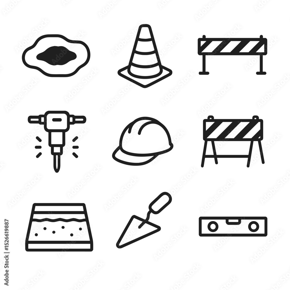 Sidewalk Repair Icons. Outline icon set of sidewalk repair works ...