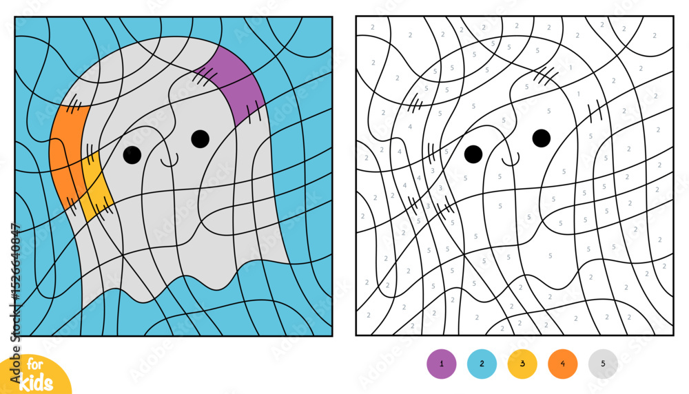 Cute ghost color by number for kids. Halloween coloring page with ...