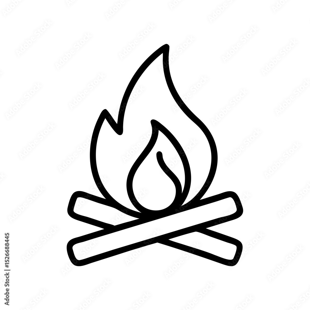 Simple Line Art of Campfire with Flame and Logs – Outdoor Survival Icon ...