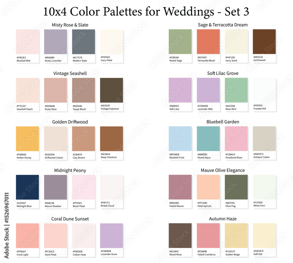Wedding Color Palettes 10x4 Set 3 - 3d Marriage Luxury, Modern, All ...
