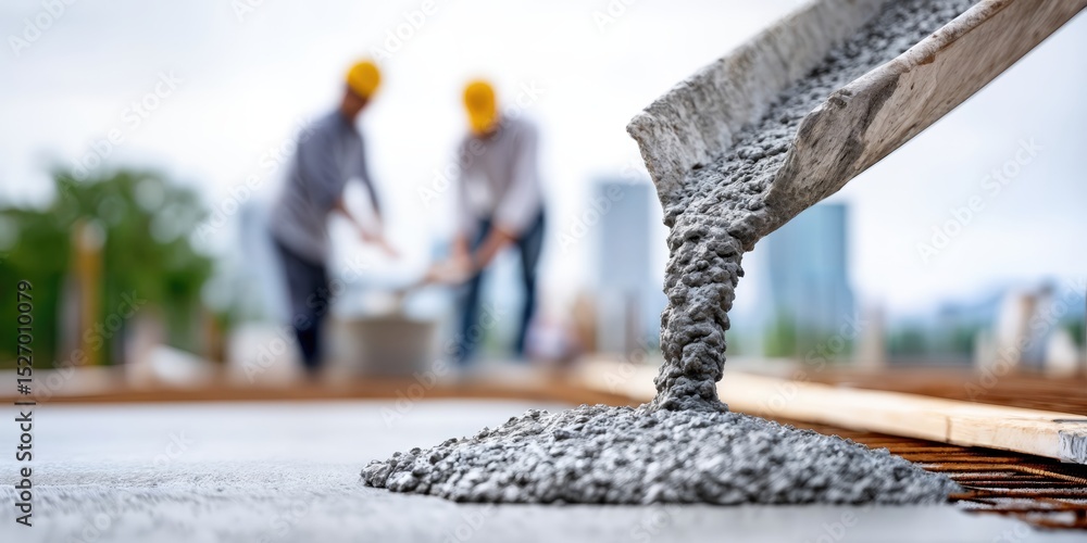 Concrete Pouring on Construction Site With Workers in Background ...