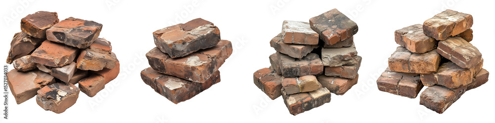 set of Separated, broken bricks, pile of bricks, pile of old bricks ...