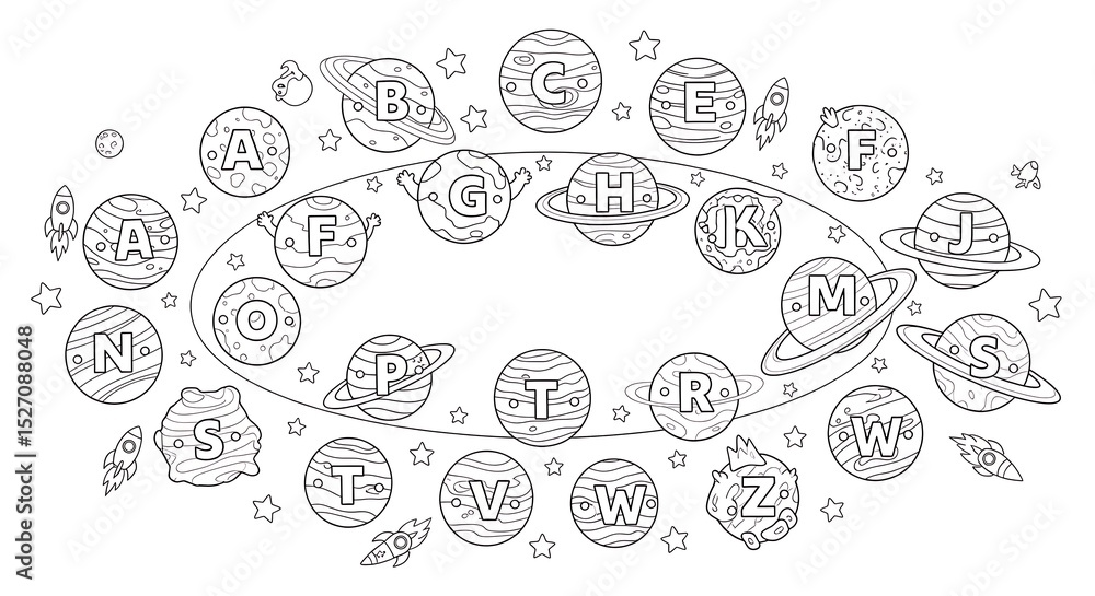 An Engaging Cosmic Alphabet Coloring Page Featuring Whimsical Letter ...