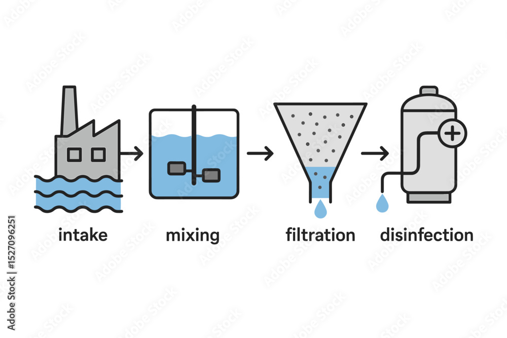 Praca wektorowa bez tantiem: Water treatment plant process infographic ...