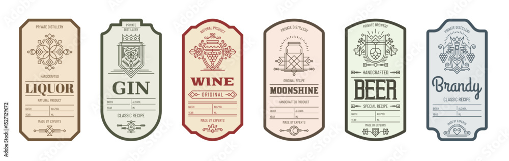 Alcohol label templates with vector line geometric pattern. Alcohol ...