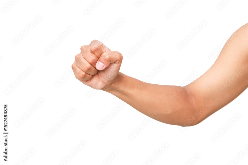 Arm flexing with a clenched fist demonstrating strength and ...