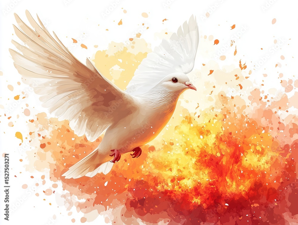 Vector sticker design featuring dove flying around fire with ...