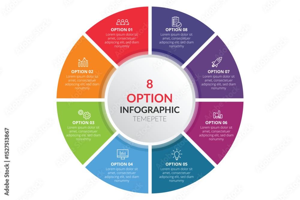 8 Option Circular Infographic Template, Modern Business Chart For Data ...