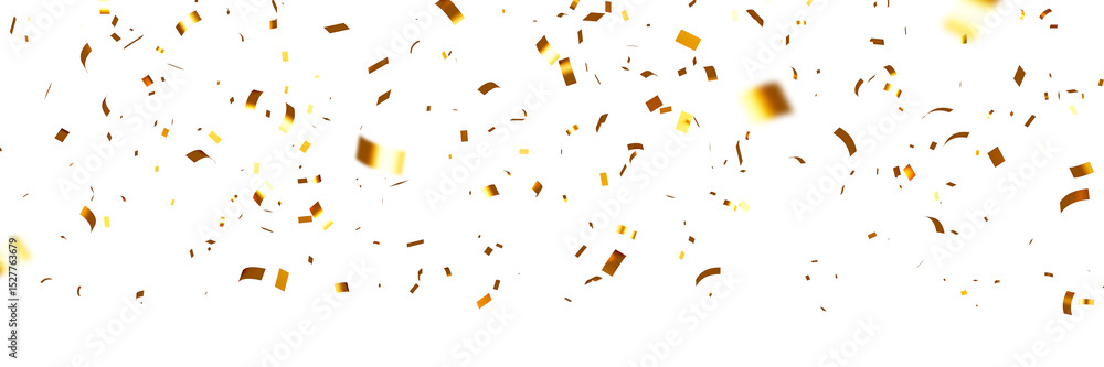 falling gold confetti and streamers seamless pattern on transparent ...