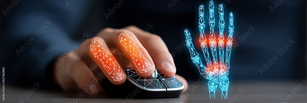 Ilustrace Office worker using a mouse with an X ray effect showing De ...