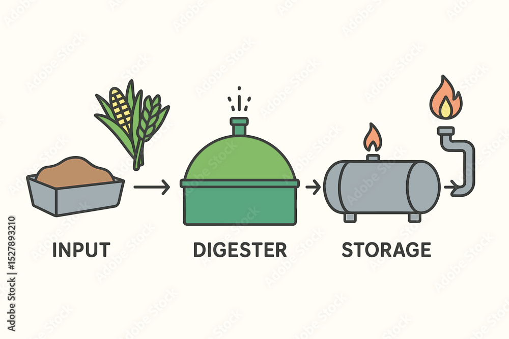 Стоковий вектор Biogas production process diagram. Renewable green ...