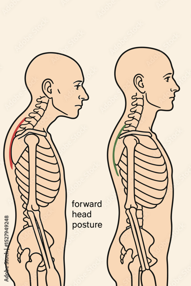 Correct and incorrect posture comparison vector. Forward head posture ...