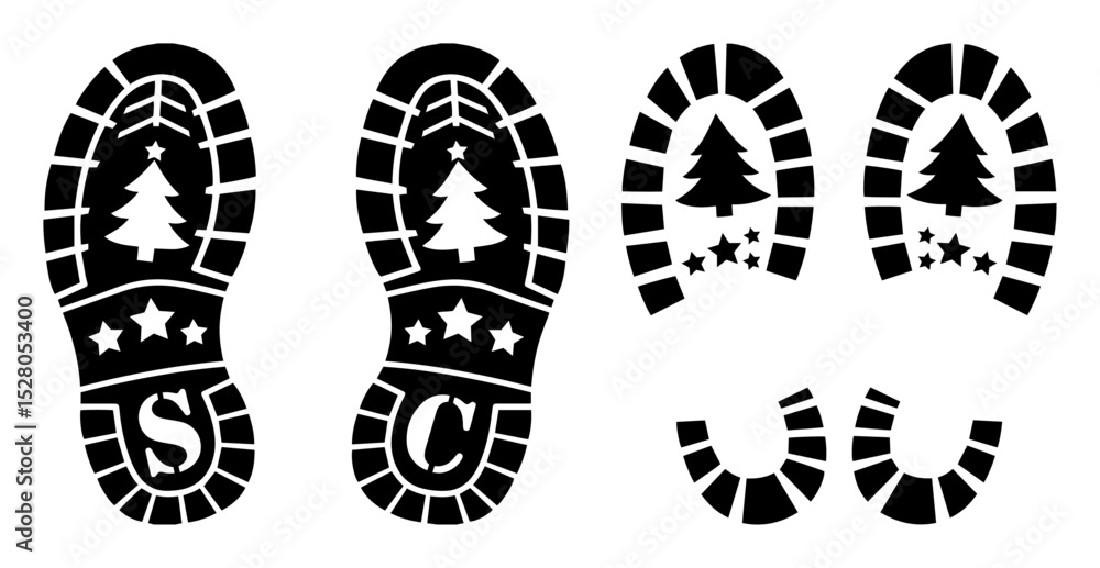 santa claus boot print christmas stencil set Stock Vector | Adobe Stock