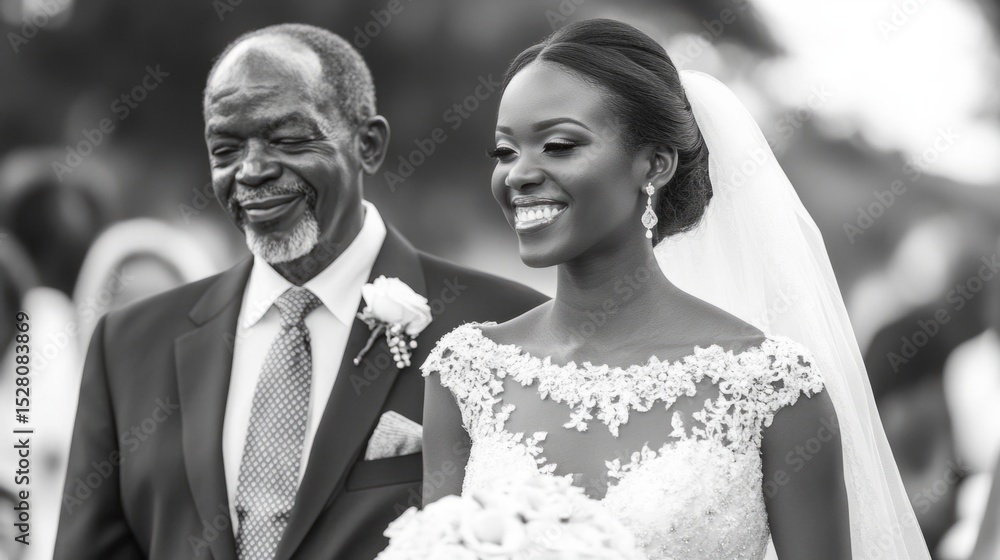 Father walking his daughter down the aisle, outdoor wedding, joyful ...