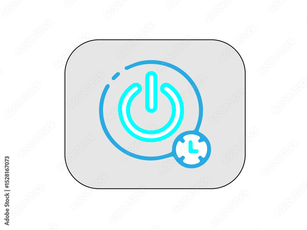 At the center, there's a prominent power button symbol in neon cyan ...