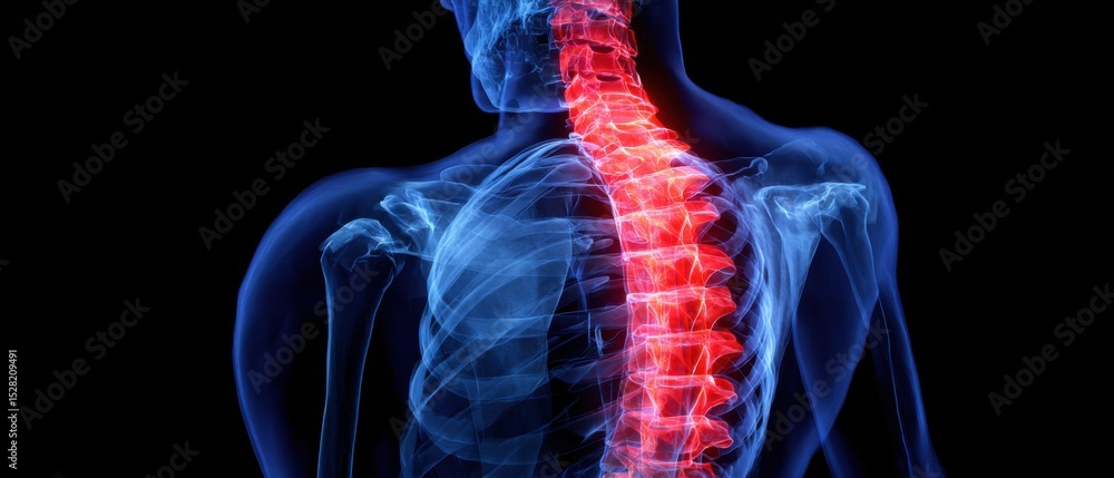 Side-View X-ray Spine Thoracic Vertebrae Highlighting Mid-Back Pain ...