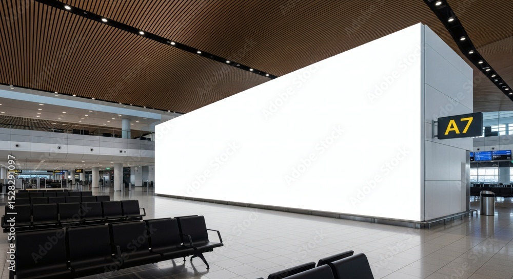 Ilustrace Blank wall mockup in modern airport terminal interior with ...