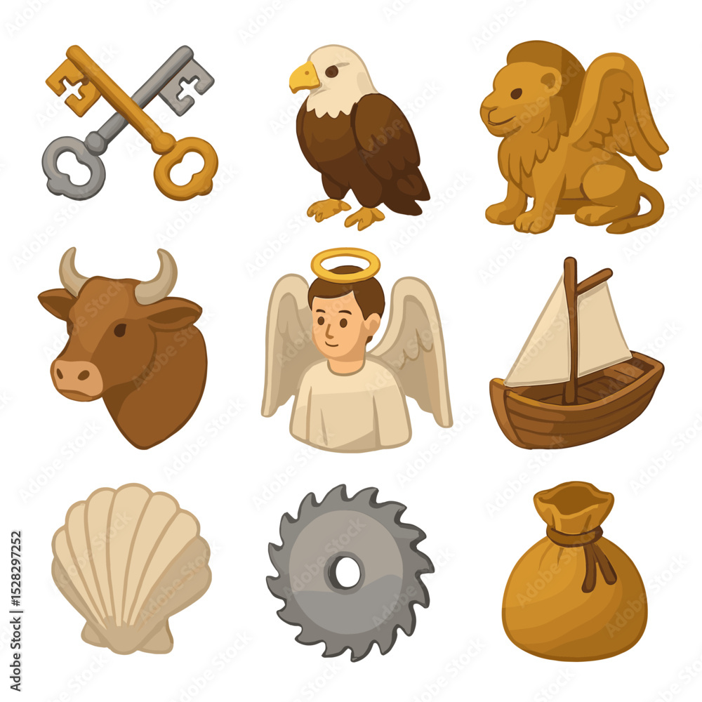 Stock-Vektorgrafik „Apostolic Symbols Icons. Isometric Flat icon set of ...