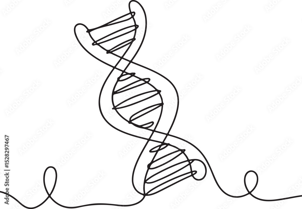 Continuous line drawing of DNA double helix, black and white minimalist ...