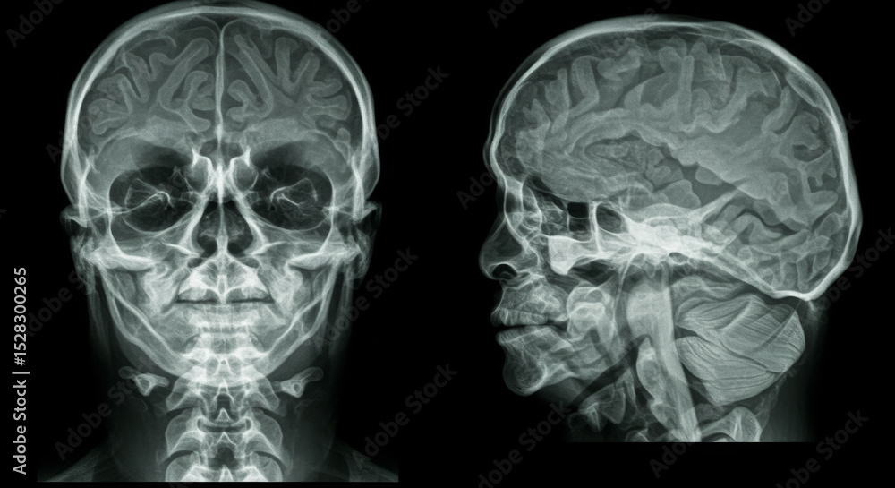 Human Skull and Brain X-Ray - Detailed X-ray images showcasing the ...