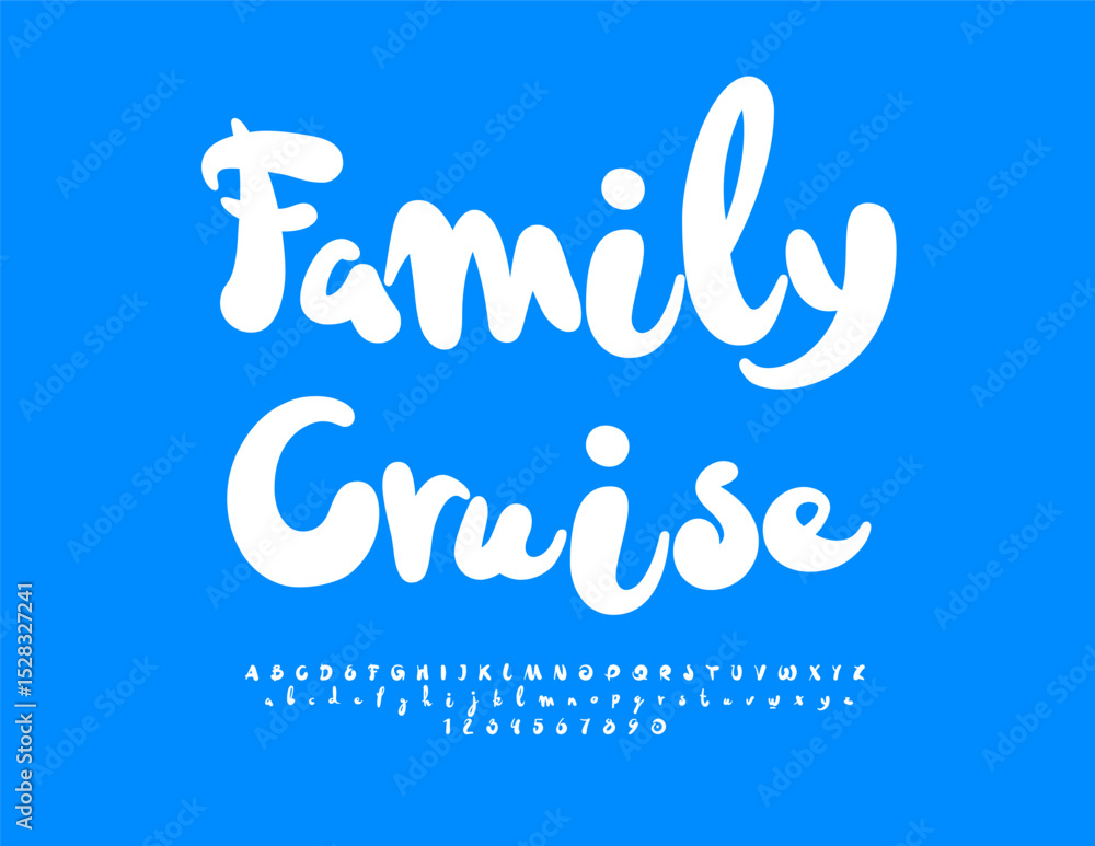Vector Travel Card Family Cruises. Joyful White Font. Trendy set of ...