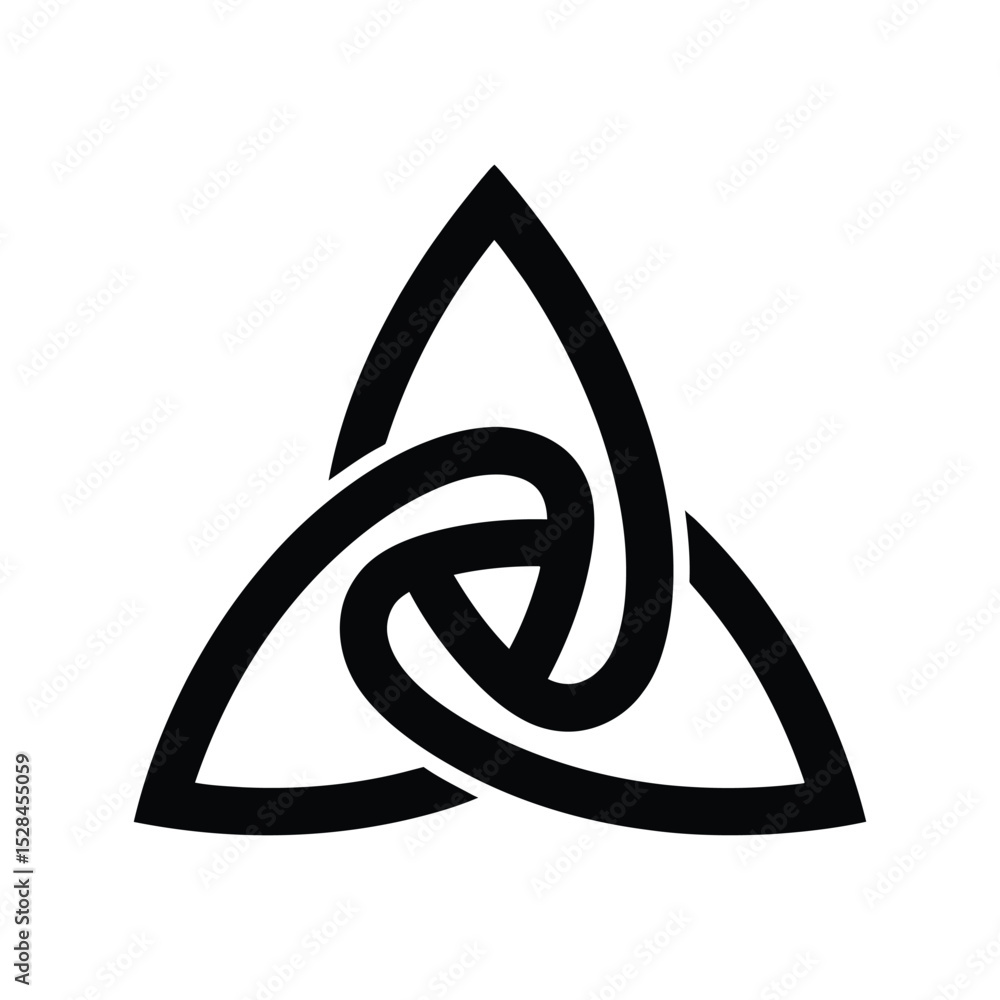 Black and white image of a Celtic knot, a triquetra symbol, isolated on ...