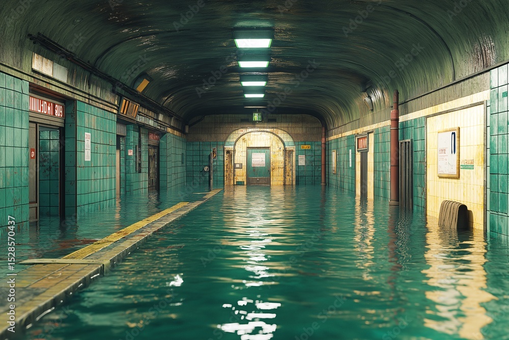Stock-Foto „Eerie Abandoned Subway Flooded with Stillwater. Urban ...