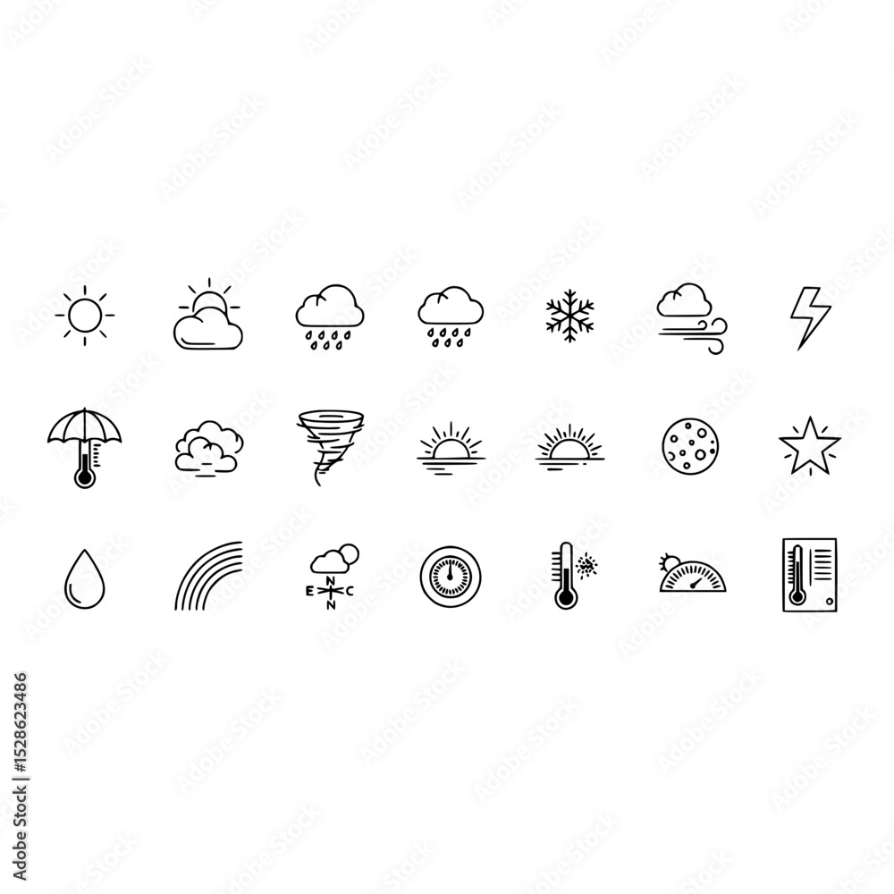 Weather forecast icons set sun cloud rain snow wind lightning tornado ...